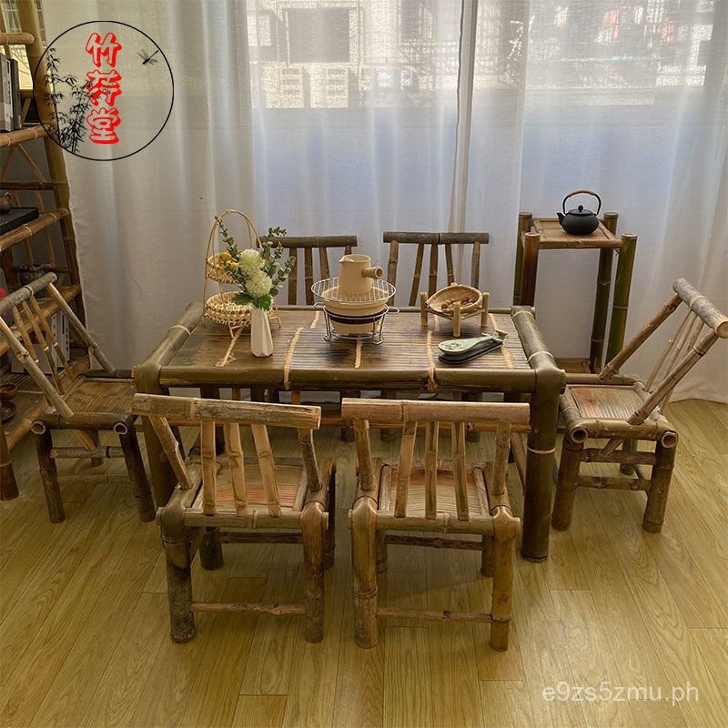 Chinese Style Old-Fashioned Table Bamboo Table and Chair Full Set ...