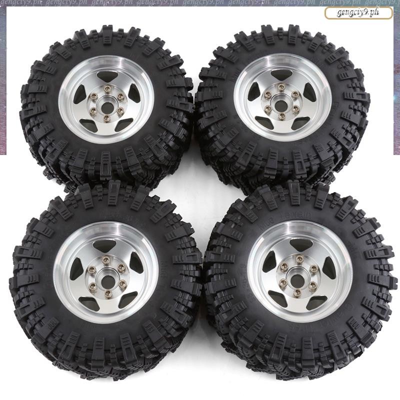 [L E U R] 4pcs 98mm Metal 1.9Inch Beadlock Wheel Rim Rubber Tire Set for 1/10 RC Crawler Car ...