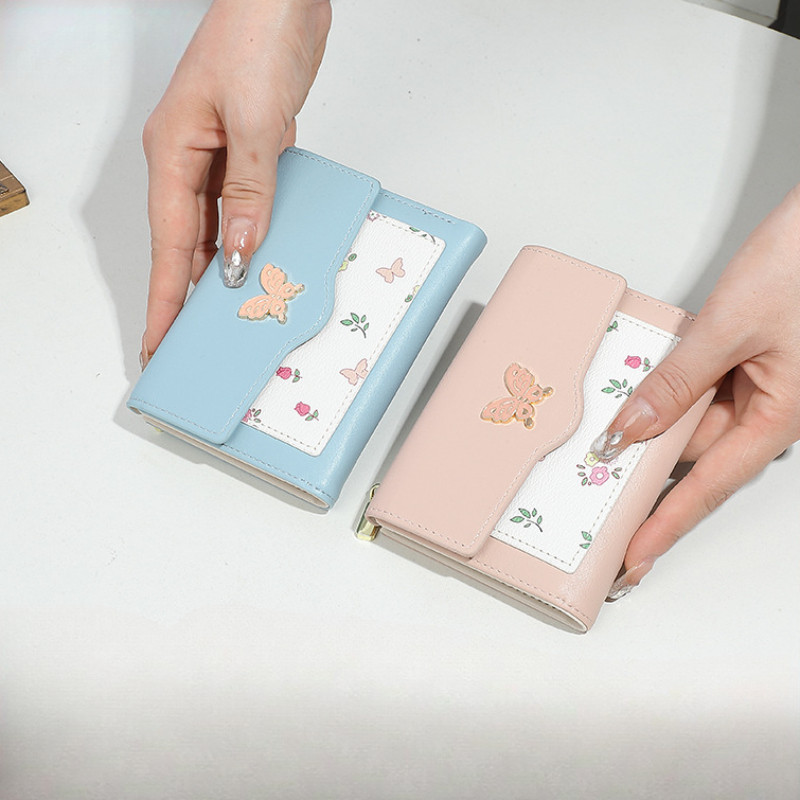 New Women's Wallet Butterfly Printed Multi functional Card Wallet Short ...