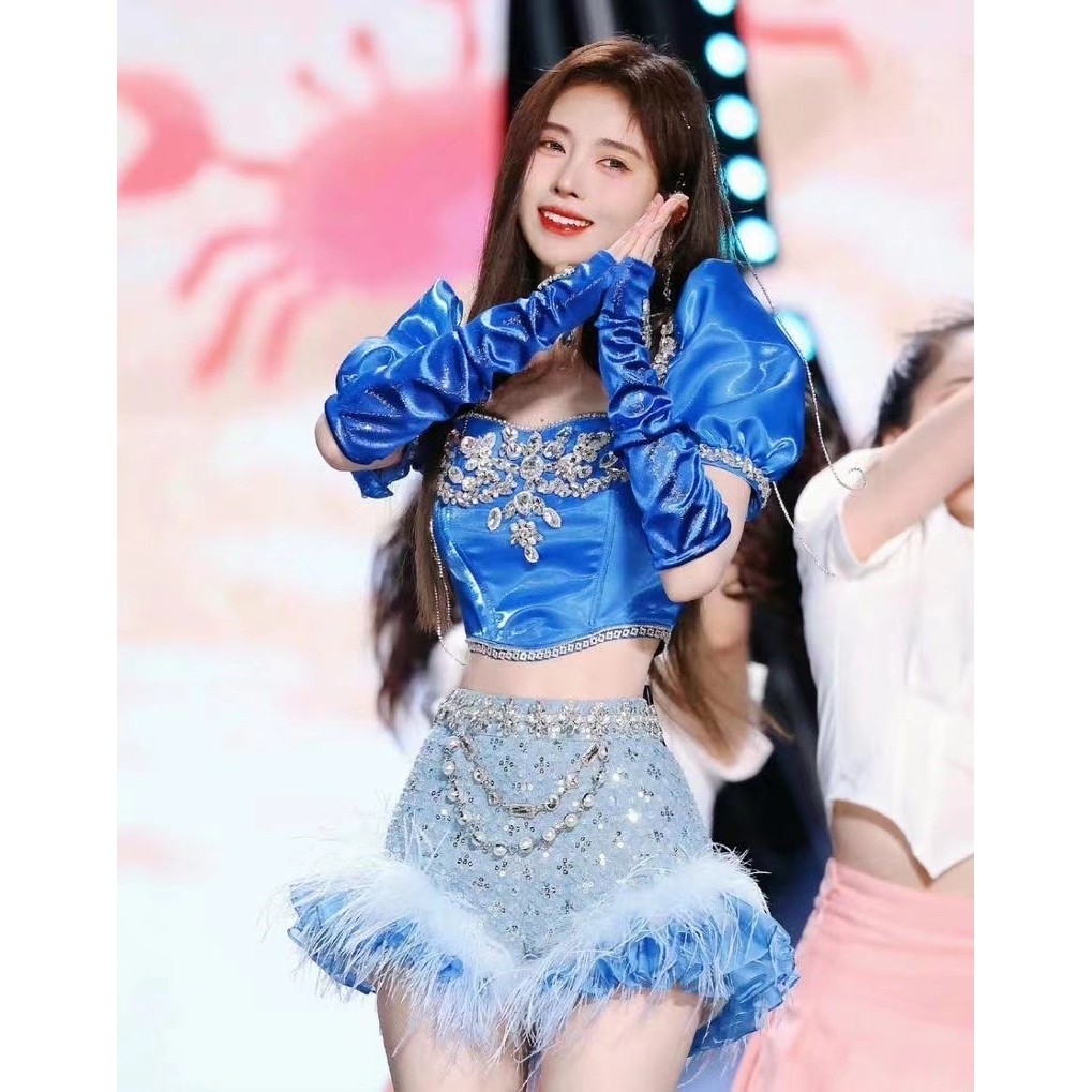 Ju Jingyi Collision Costume Heavy Industry Nail Diamond Blue Dance Costume Jazz Song Costume ...