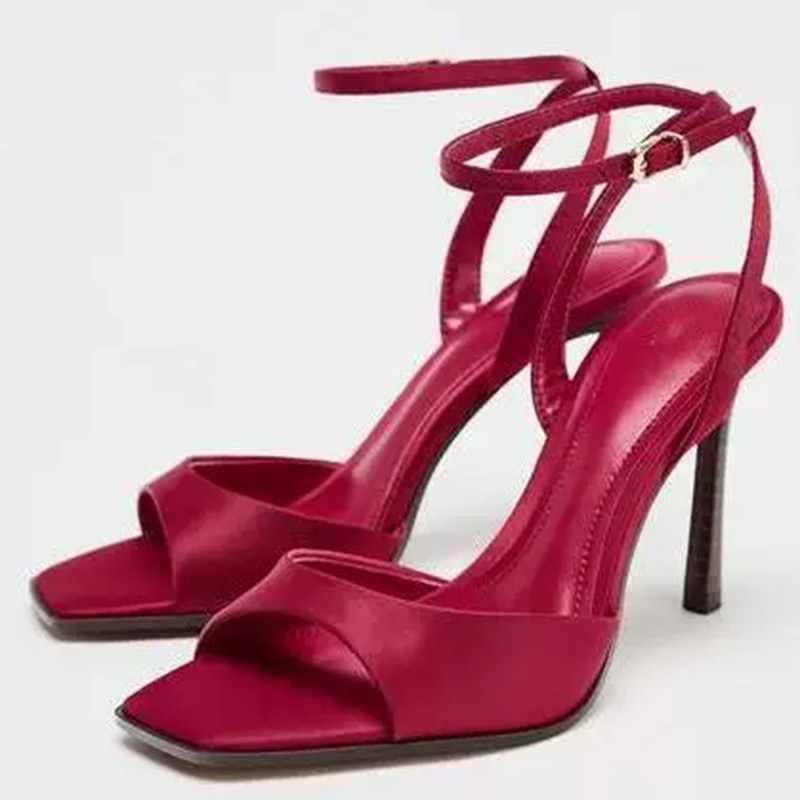 Original 2025 New shoes for women Berry red satin texture effect high ...