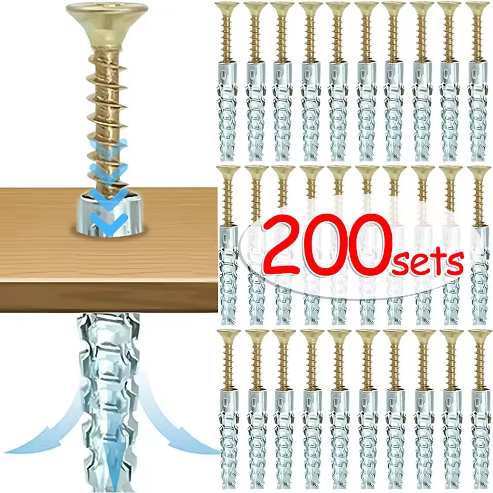 30/50/100/200Sets Wall Anchor Expansion Bolt / Metal Self Tapping Screw ...