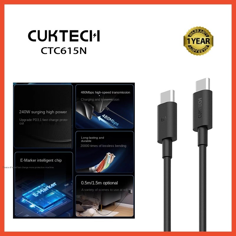 CUKTECH 6A C-C 240W PD3.1 fast charging data cable | Shopee Philippines