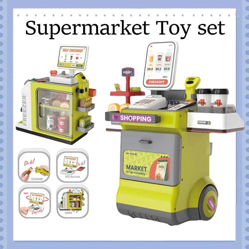 Big Supermarket Set Cashier Toy for Girl Pretend Cash Register Toy ...