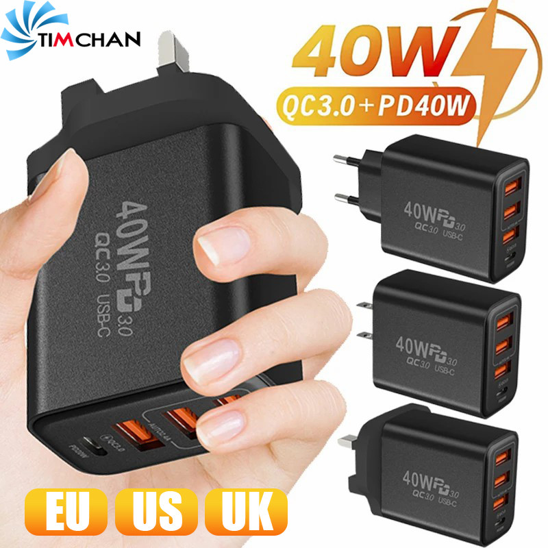 40W 4 Ports USB Type C Charger - Universal For Phone Tablet Laptop ...