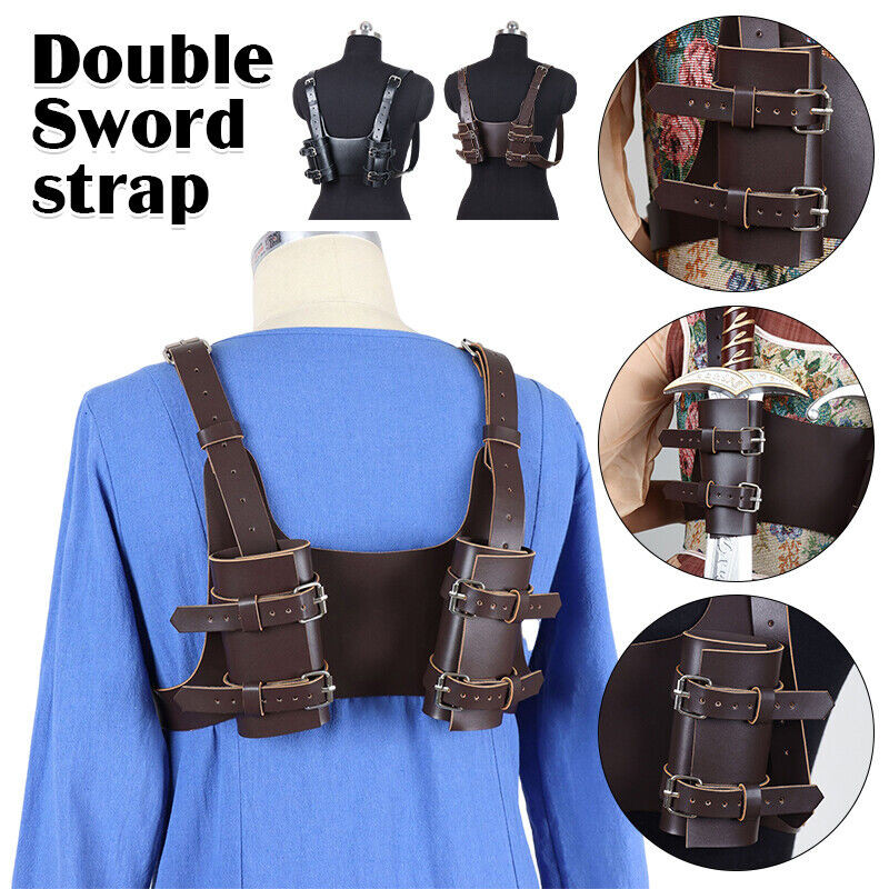 New Medieval Double Sword Back Sheath Holder Scabbard Warrior Shoulder ...