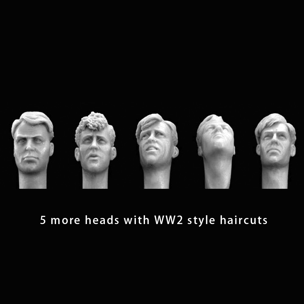 1/35 5 more heads with WW2 style haircuts, Resin Model figure soldier ...