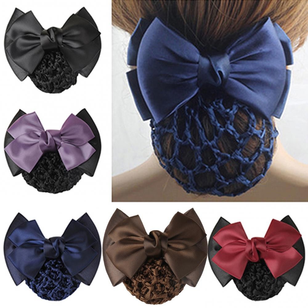 Hair Bun Cover Hairnet Lady Pro Bow Hair Clip Cover Bowknot Bun Snood ...
