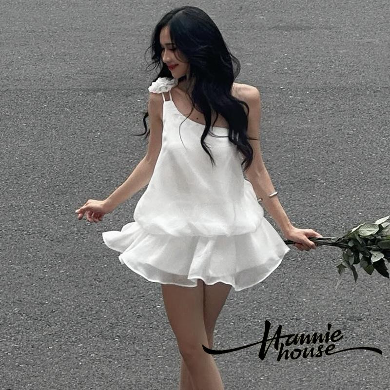 HANNIE House- Women Solid Color 3D Flower Oblique Shoulder Sleeveless ...