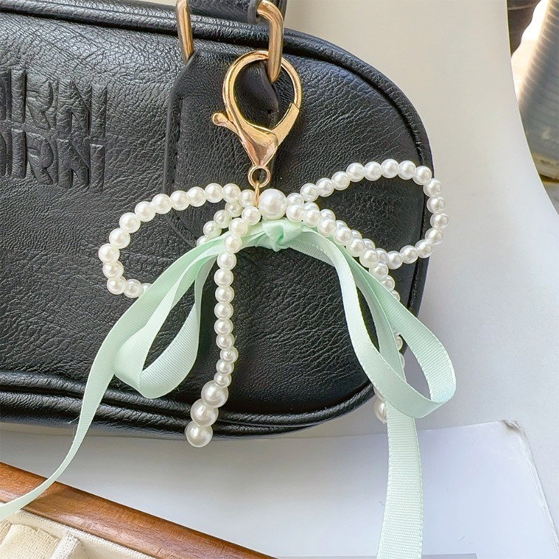 Ballet Style Y2K Ribbon Bow Imitation Pearl Beaded Keychain Bowknot ...