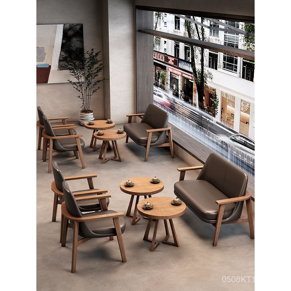 Solid Wood Dining Book Bar Milk Tea Shop Commercial Coffee Shop Table Chair Sofa Set Leisure ...