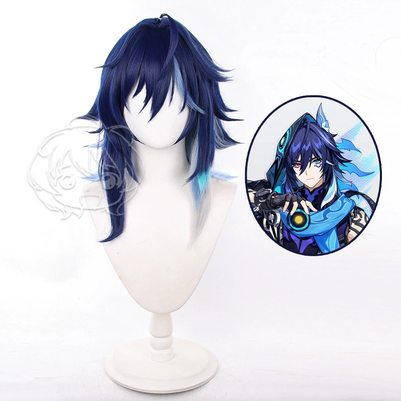 Blue Hair Wig for Genshin Impact Ororon for Man for Anime Cosplay Game ...