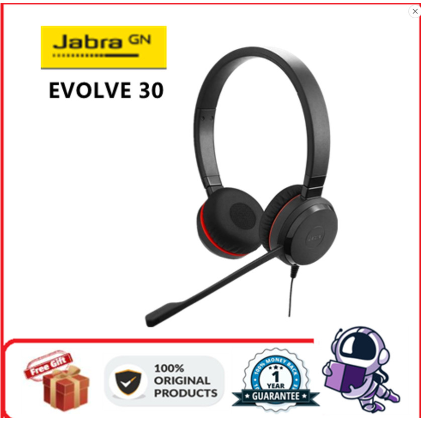 Jabra EVOLVE 30 USB Noise Cancelling Headphones Mute Button Telephone ...