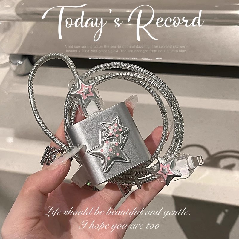 Luxury Silver 3D Star Y2K Electroplating New USB Protector Cover For ...