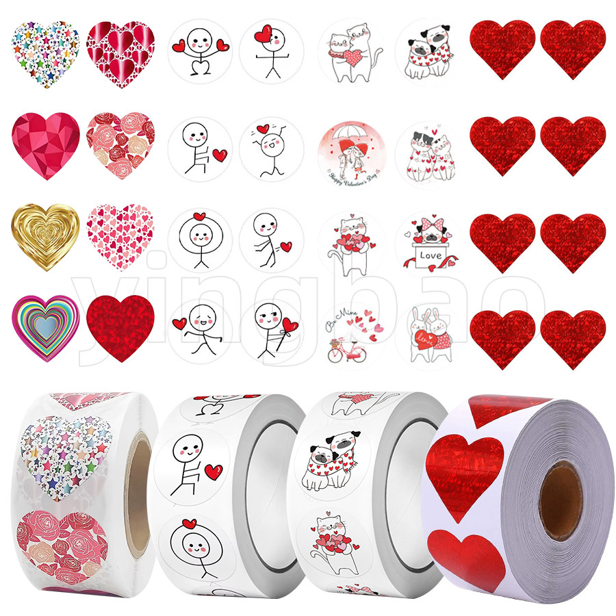 500Pcs Red Heart Stickers for Valentine's Day Baking Packaging Envelope ...