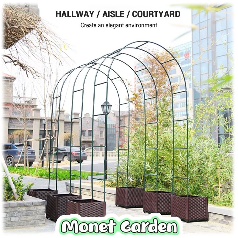 Arched flower rack and planting box combination, climbing vine plant ...
