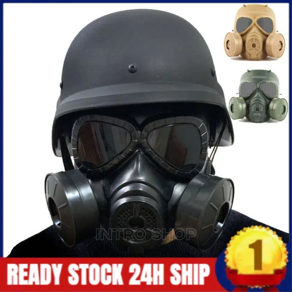 Respirator Tactical Black Gas Mask Military Style Face Protective Mask ...
