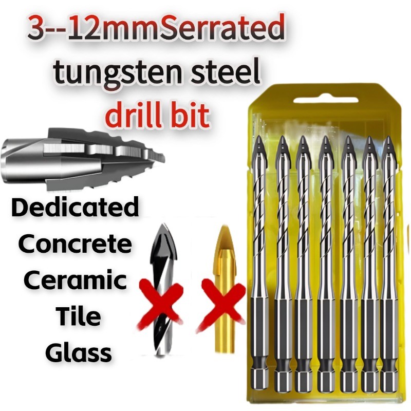 3-12mm7setTungsten Steel Serrated Drilling Bit Set Ceramic Drill Bit ...