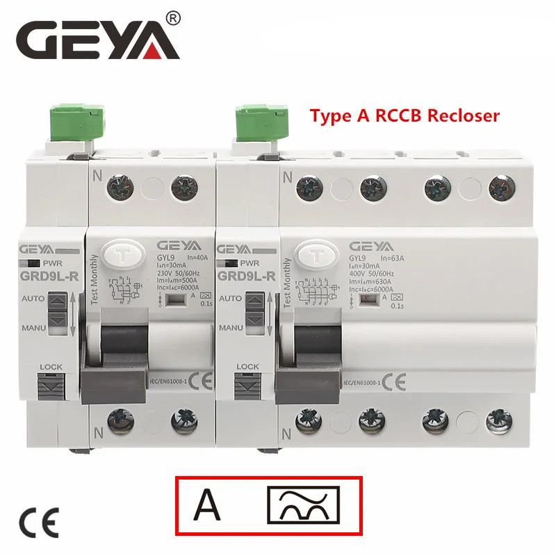 GEYA GRD9L-R Auto Recloser with A Type RCCB RCD ELCB 40A 63A 30mA 100mA ...