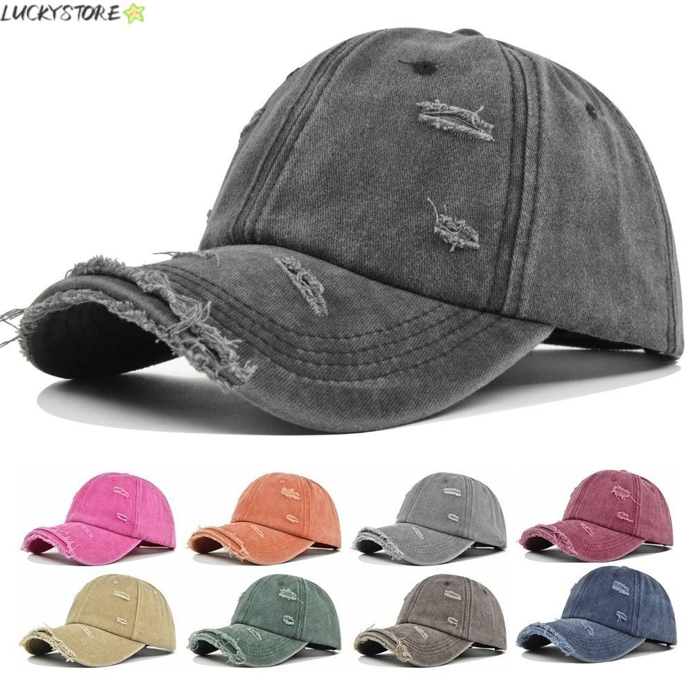 LUCKY Baseball Hats, Distressed Broken Hole Peaked Cap, Fashion ...