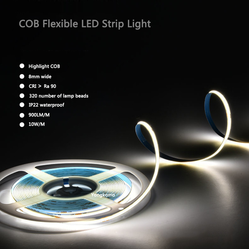 DC 5V 12V 24V COB LED Strip 320 LEDs/m High Density Flexible COB LED Tape Light Bar 8MM PCB ...