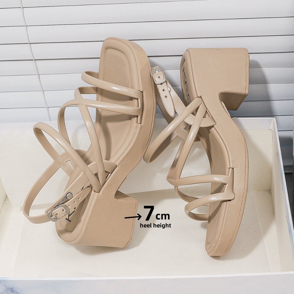 QS 2025 Korean Style Trending 7cm Block Wedge Heels Sandals For Women ...