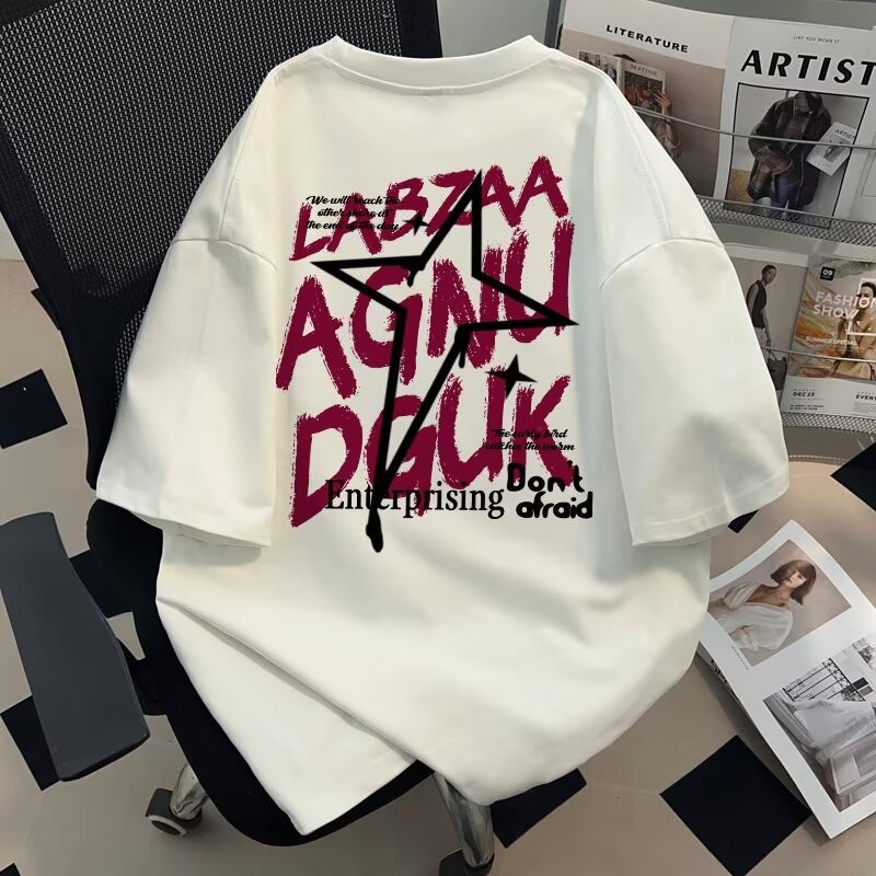 Summer American letter print short-sleeved T-shirt men's large size ...