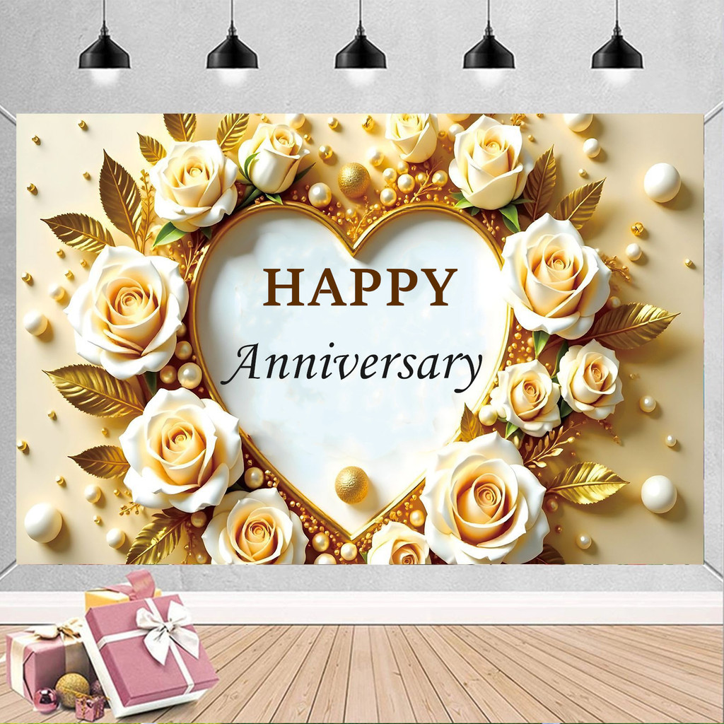 Happy Anniversary Backdrop Gold Photography Background Poster for ...