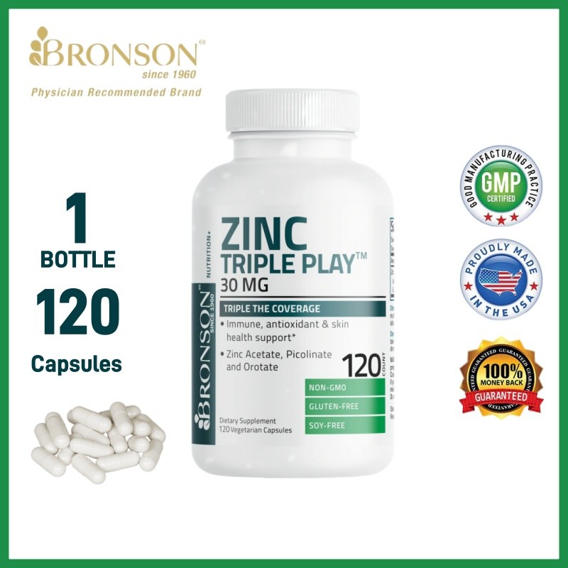 Bronson Zinc Triple Play Capsules Support Immune Defense, Improve Skin ...