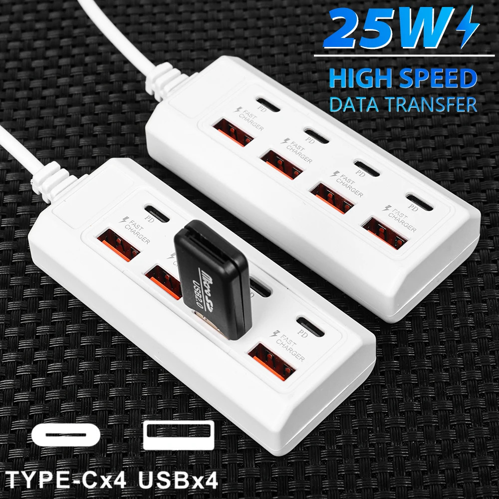 8 In 1 USB Electrical Socket 25W USB TYPE C Power Strip Charger Station ...