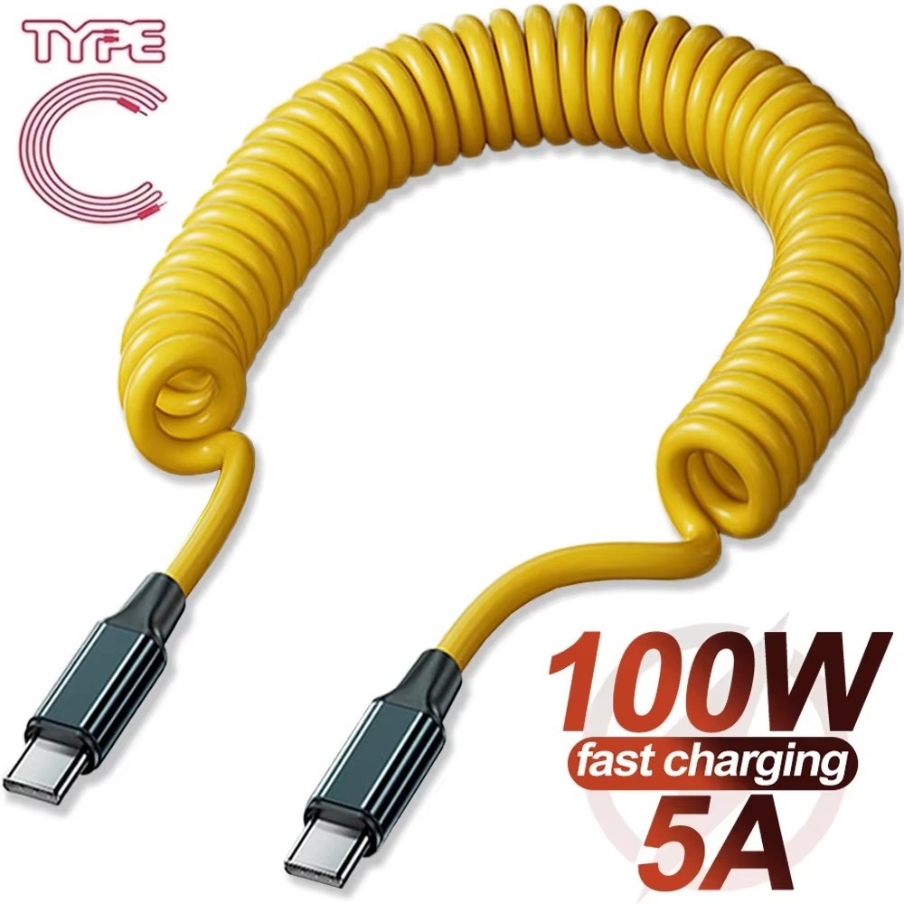 100W 5A Dual Type-C Spring Data Cable - 1.5M Fast Charging Wire Cord ...