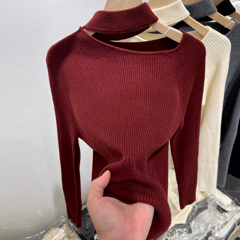 Strapless Sexy T-shirt Women's Autumn Halter Elegant Shoulder Long ...