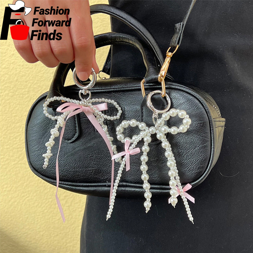 Korean Pearl Ribbon Bow Pendant Metal Bow Keychain Bag Pendant ...