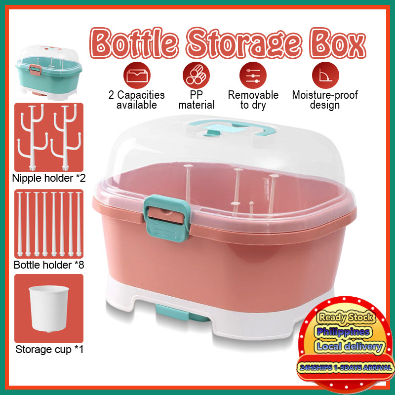 Baby Bottle Storage Box With Cover Nursing Bottle Drying Rack Box Large ...