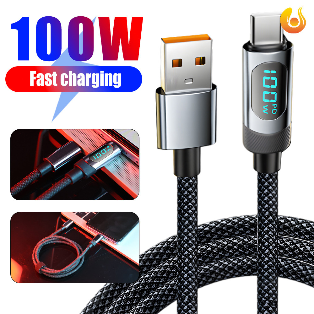 Durable Nylon Braided 100W Digital Display Data Cable - Dual Type-C or ...