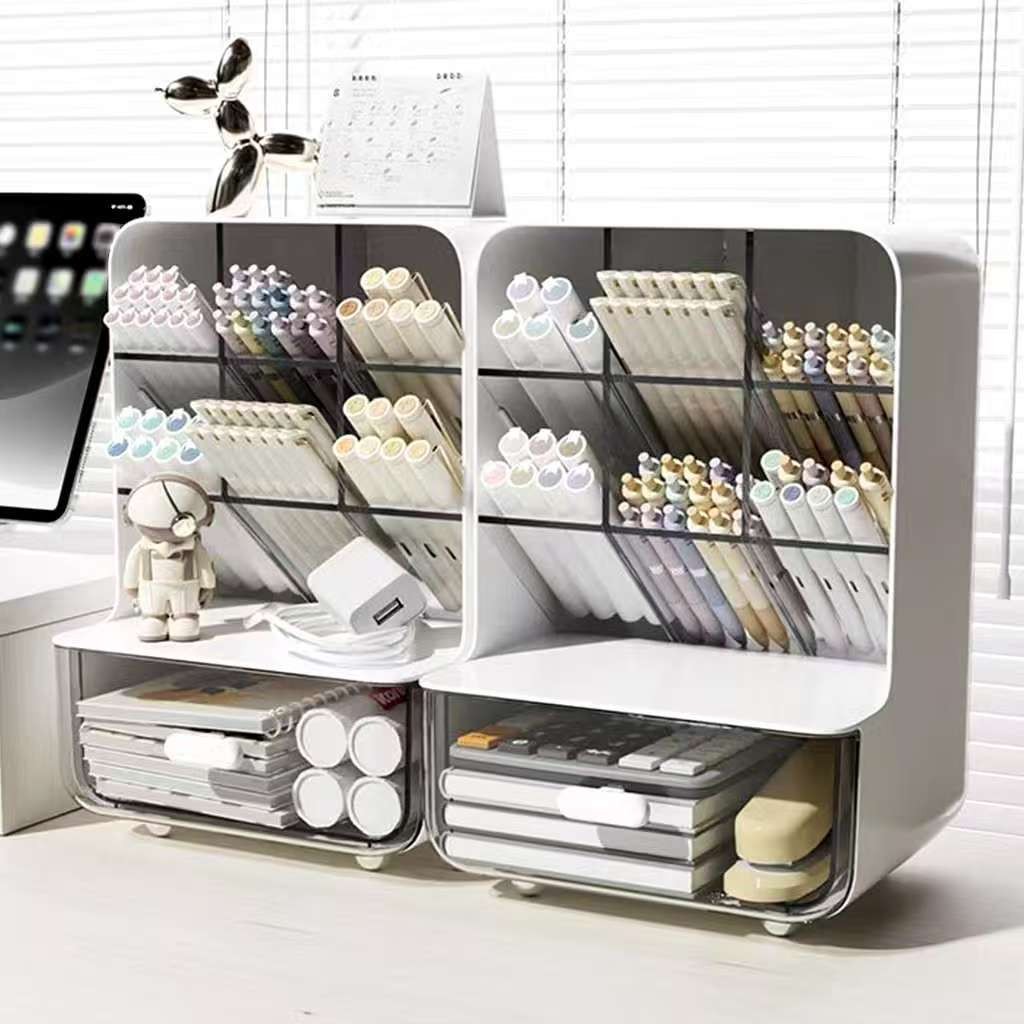 Large Capacity Desk Organizer Slanting Pencil Holder With Drawer for ...