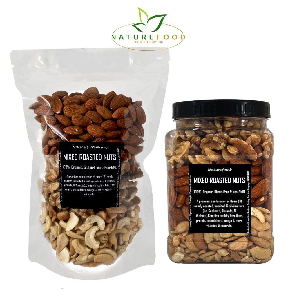 NATUREFOOD Mixed Roasted Nuts (Mix of 3 - Unsalted Almonds Cashews ...