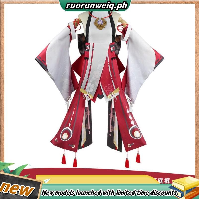 9PCS Yae Miko Women Cosplay Costume Set Wig Outfit Game Genshin Impact ...