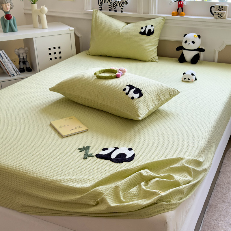 100% cotton fitted sheet cotton waffle bed sheer panda/dog design cute ...