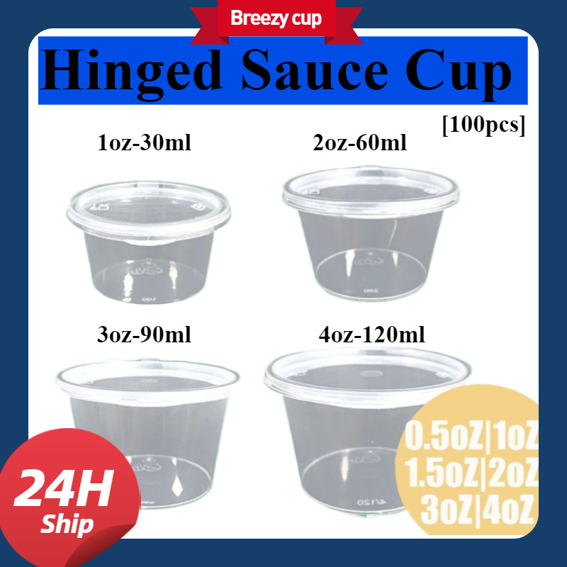 【100pcs】Hinged Sauce Cup Containers 1oz, 2oz, 3oz, 4oz | Transparent ...