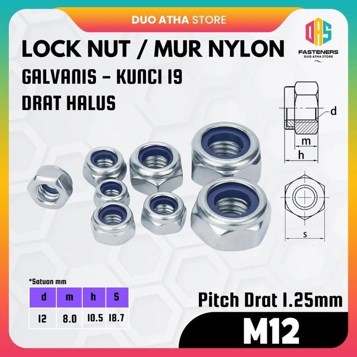Nylon Nut M12x1.25 / Lock Nut M12 / Nylon Nut M12 Galvanized White Key ...