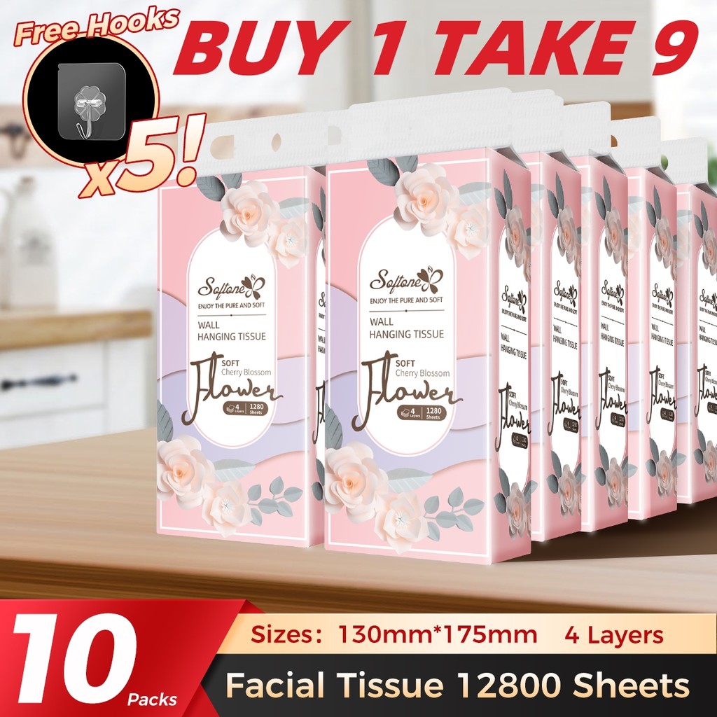 【BUY 1 TAKE 9】 10 Packs 12800 Sheets 4Ply Jumbo Wall-Mounted Facial ...