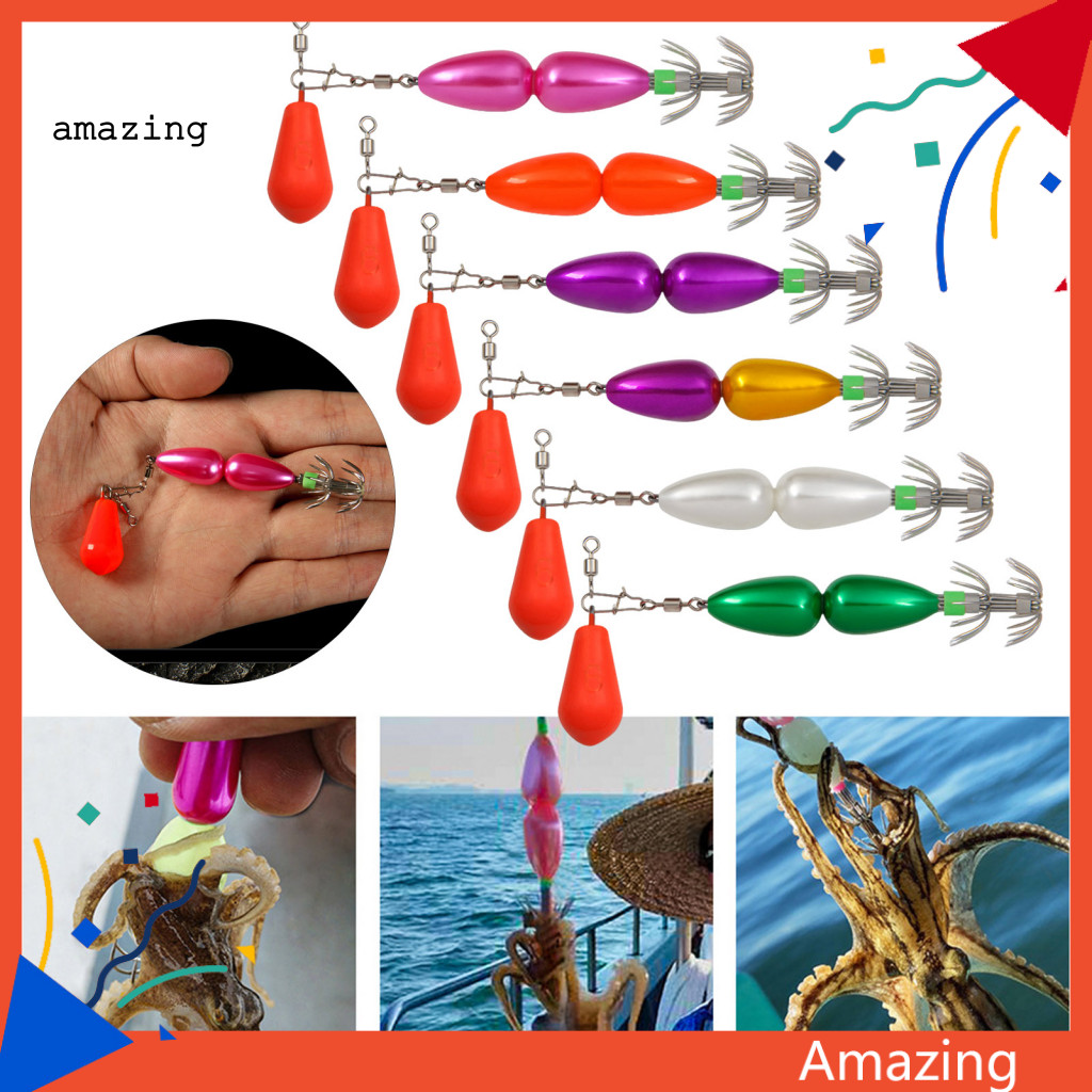 [AM] Fishing Hook Colorful Beads Squid Jig Hook with Swivel Umbrella ...