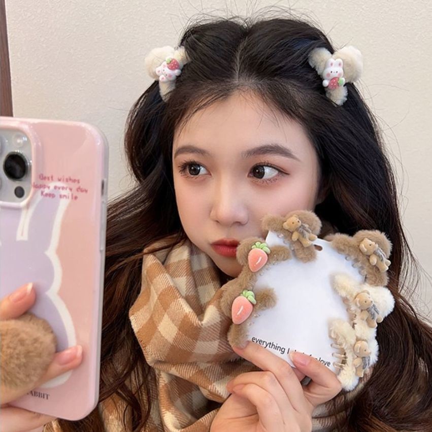 2025516Autumn Winter Cute Plush Hair Clip Cute Rabbit Princess Head ...