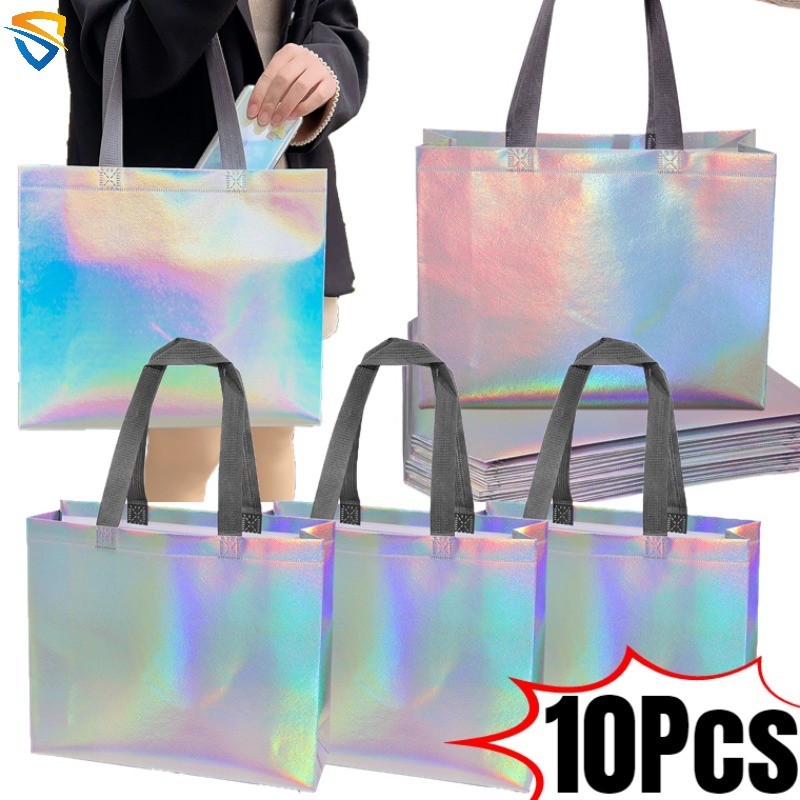 Portable Fashion Non Woven Shopping Tote Bags Exquisite Laser Rainbow ...