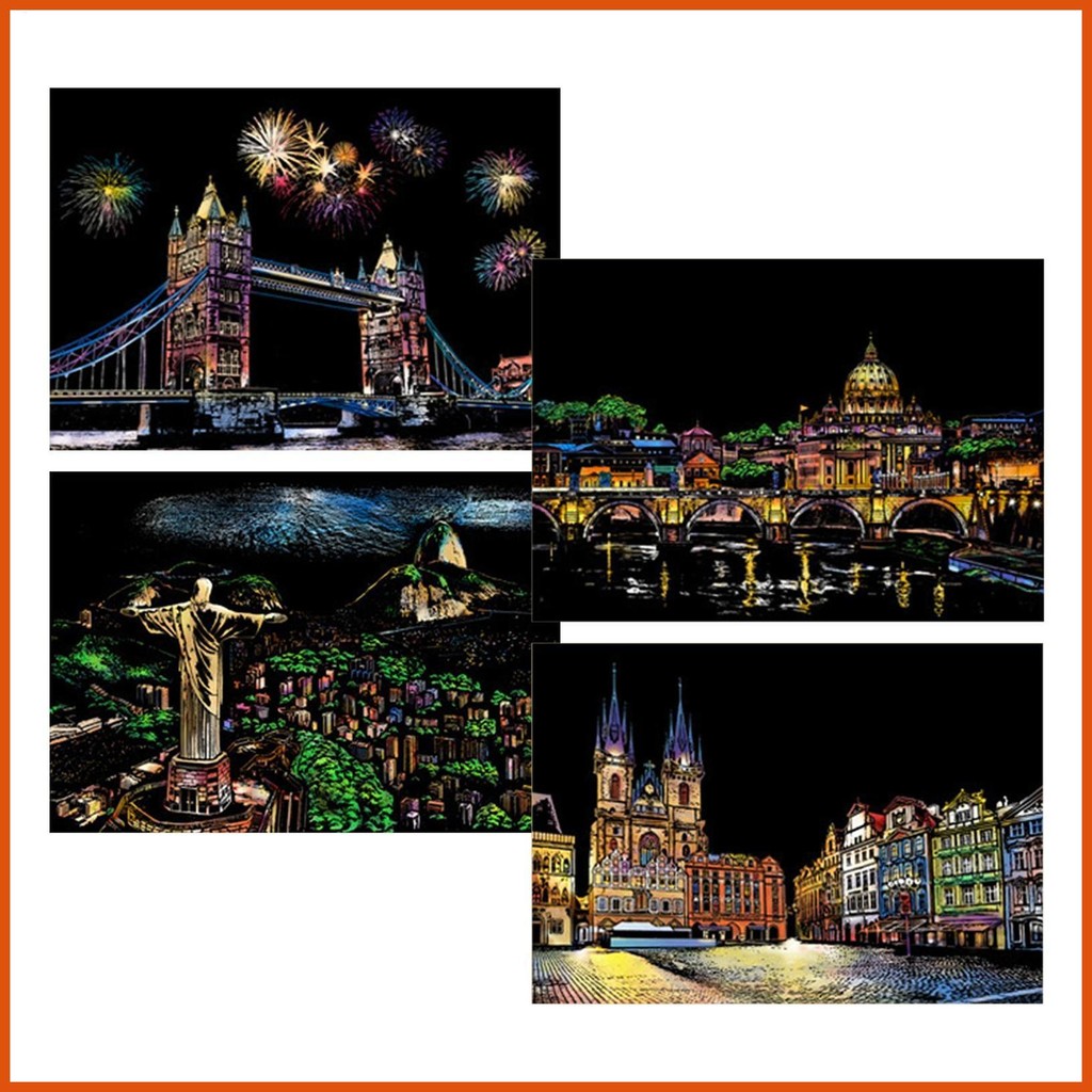 Scratch Painting for Adults 4 Sheets City Series Night View ...