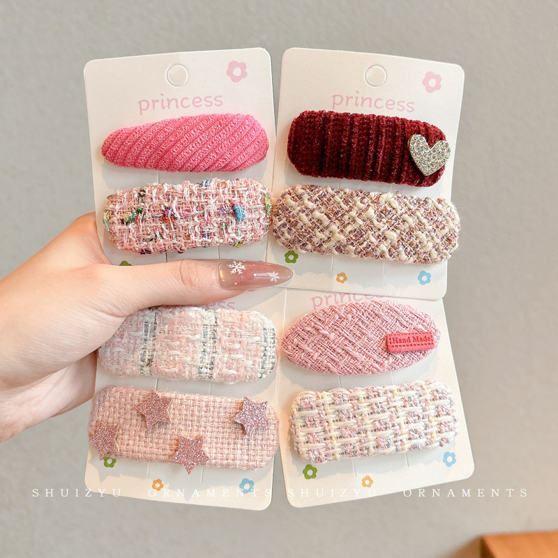 Tweed Pink Hair Clip Set for Woman High-end Cute Sweet Hair Pin Fashion ...