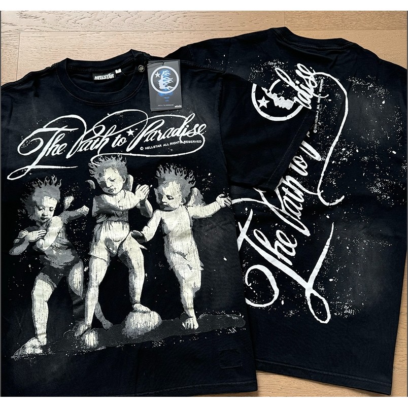 Ready Stock HELLSTAR Three Children Portrait Printed Loose Short Sleeve ...
