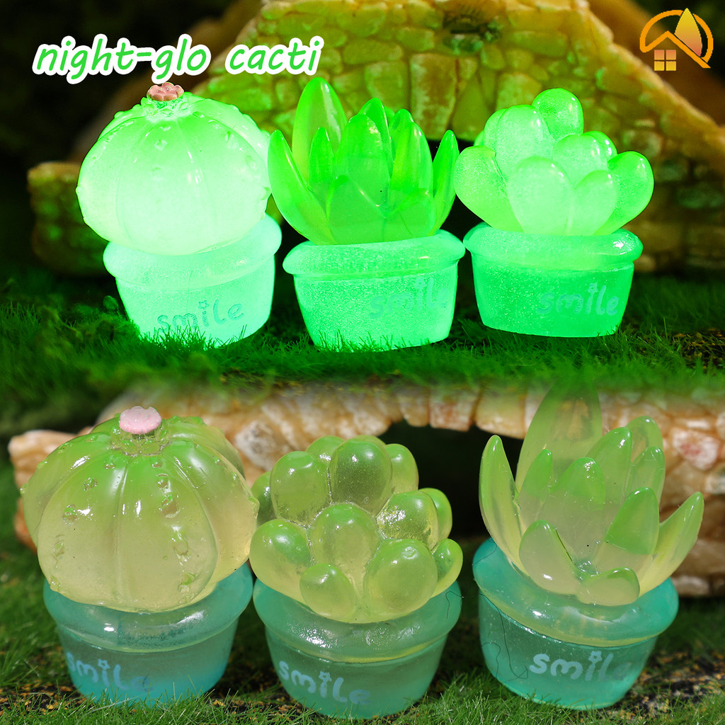 Luminous Kawaii Resin Mini 3D Cactus DIY Miniature Dollhouse Items ...