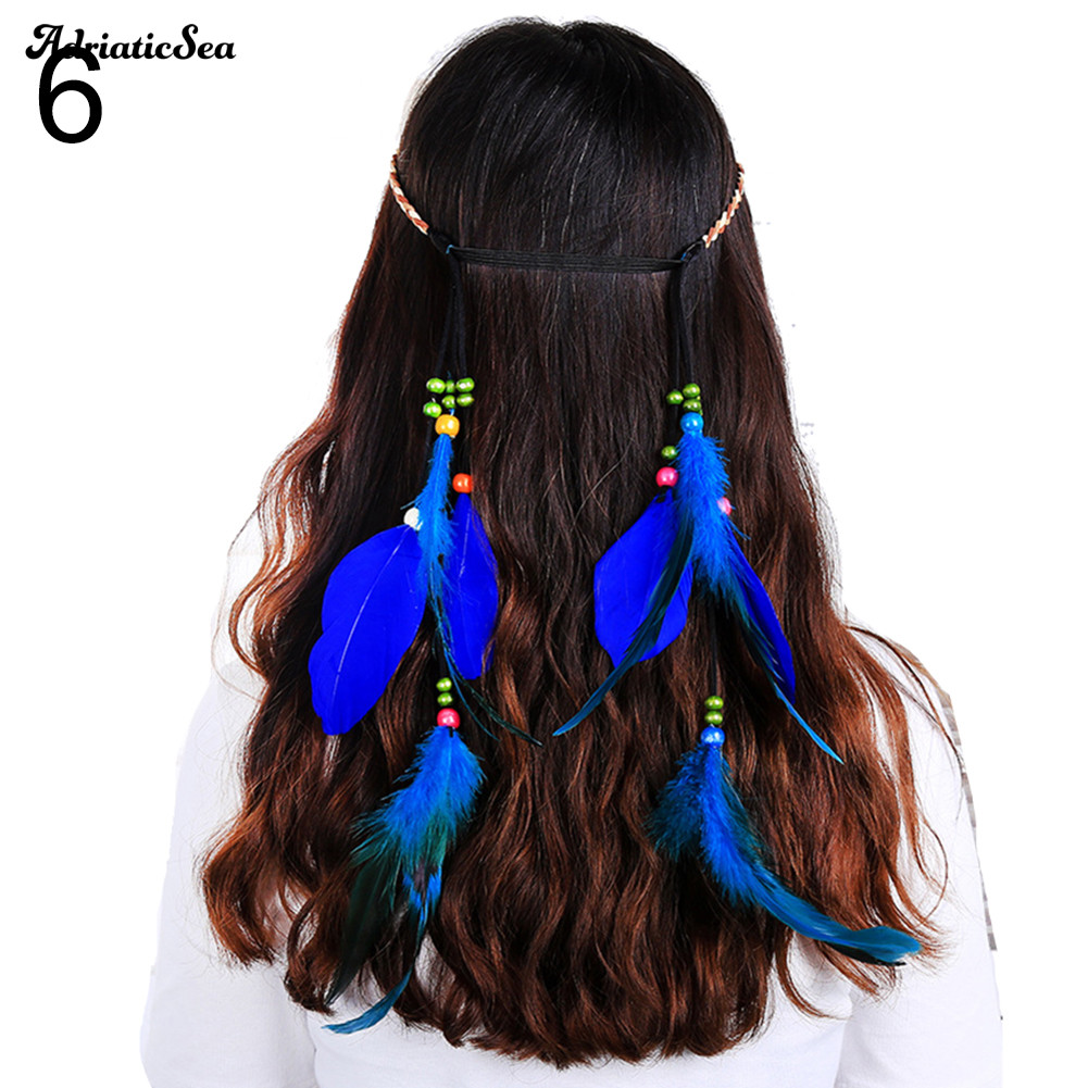 adriaticsea Bohemian Women Peacock Feather Headband Braided Rope Hair ...